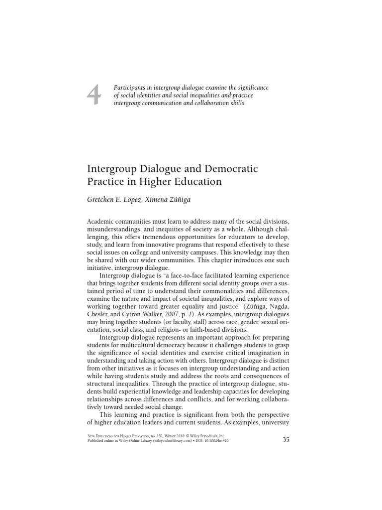 Intergroup Dialogue and Democratic Practice in Higher Education | PDF ...
