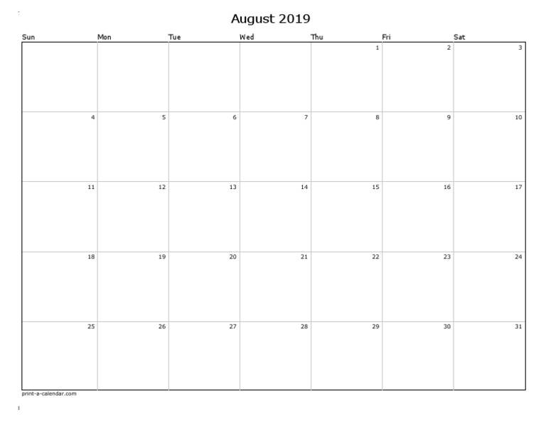August 2019 Printable Calendar | PDF