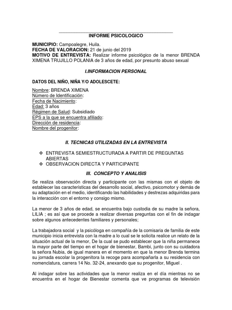 Informe Psicologico | PDF | Sicología | Ciencias del comportamiento
