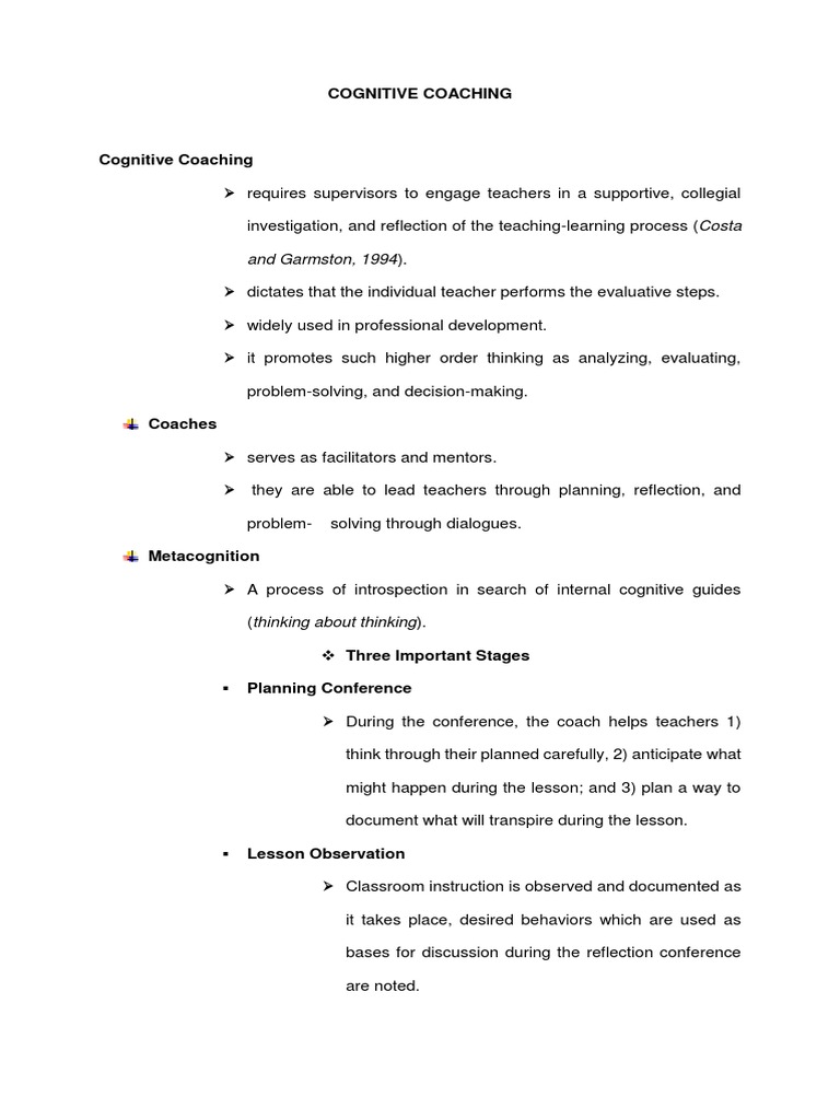 Cognitive Coaching: and Garmston, 1994) | PDF | Teachers | Cognition