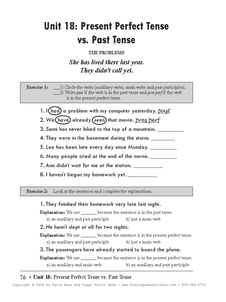 Unit 18: Present Perfect Tense vs. Past Tense: She Has Lived There Last ...