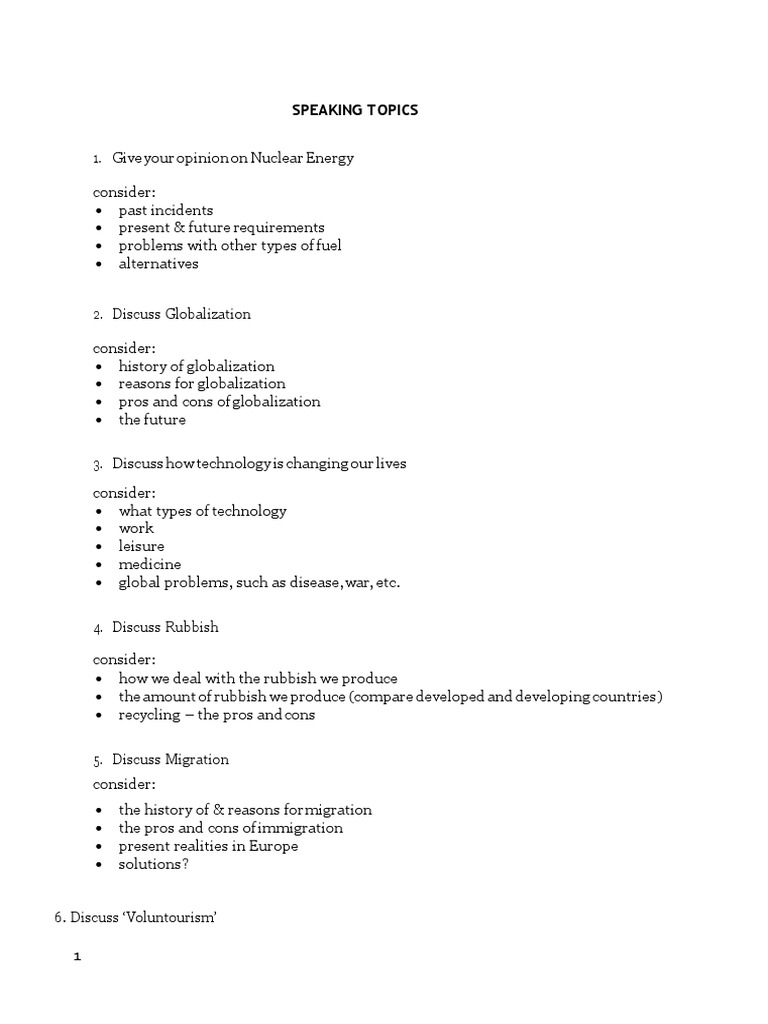 Speaking Topics For c1 | PDF | Developing Country | Globalization