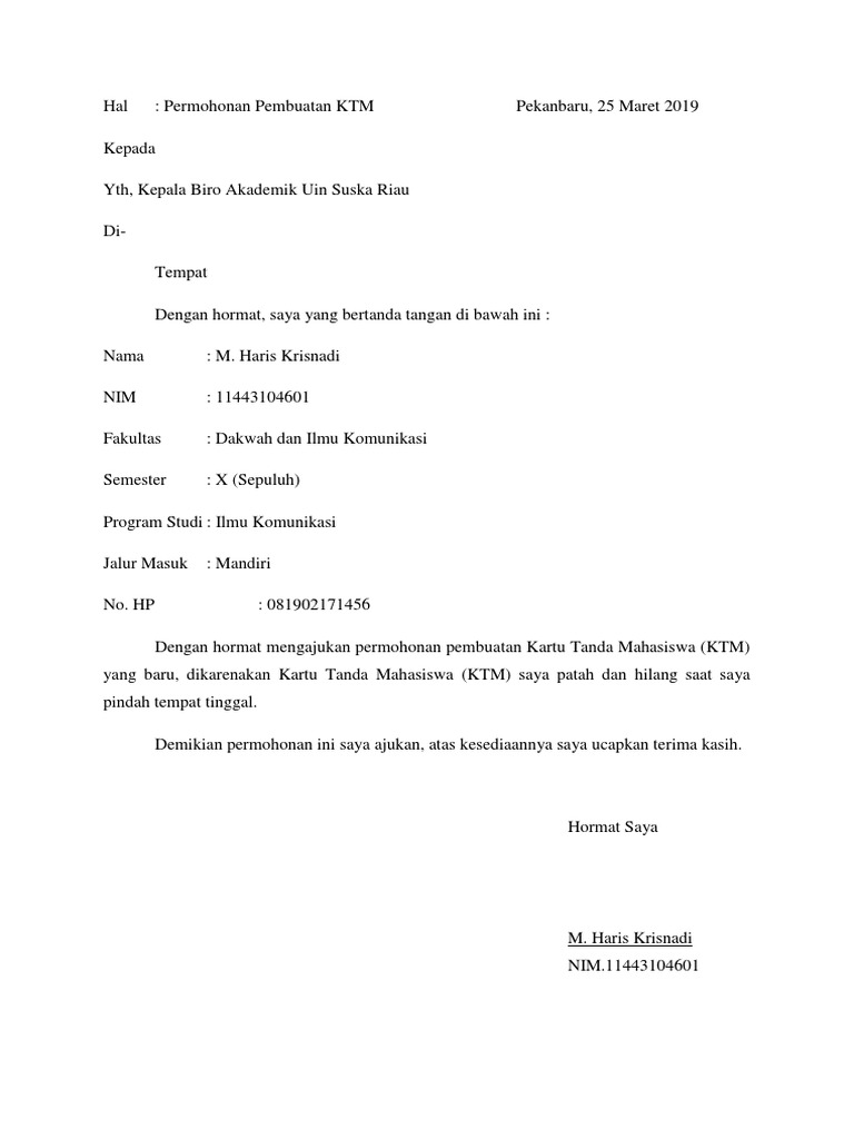 Contoh Surat KTM | PDF