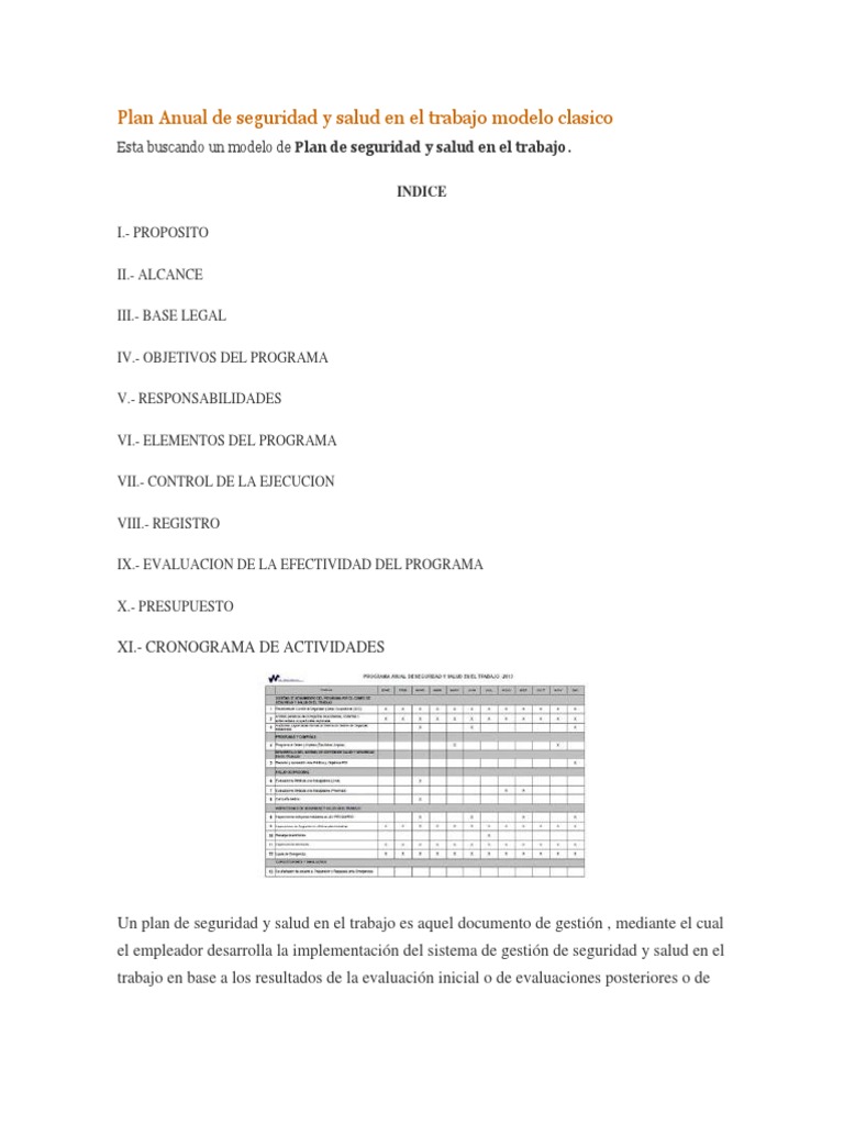 Plan Anual de Seguridad y Salud en El Trabajo Modelo Clasico | PDF | Presupuesto | Economias