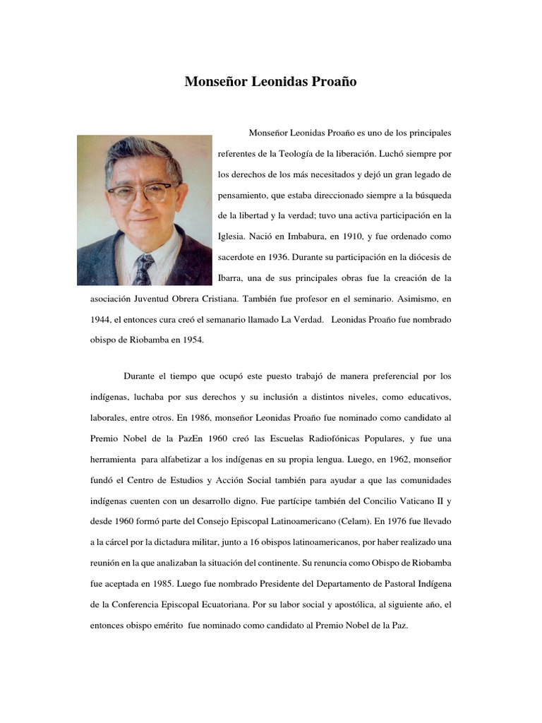 Monseñor Proaño: Lucha y Legado | PDF | Ciencias sociales