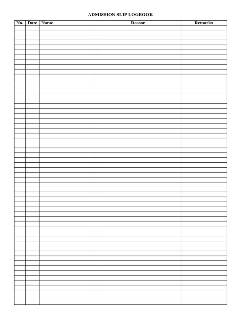 Admission Slip Logbook Template | PDF