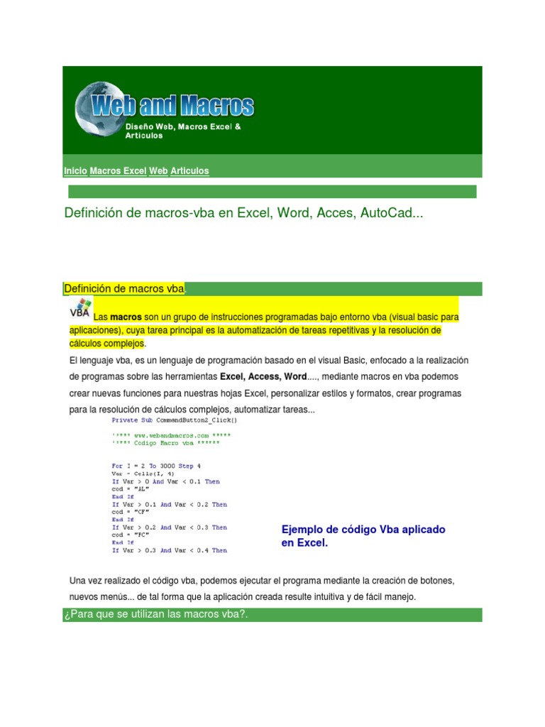 Macros Definicion | PDF | Macro (informática) | Microsoft Excel