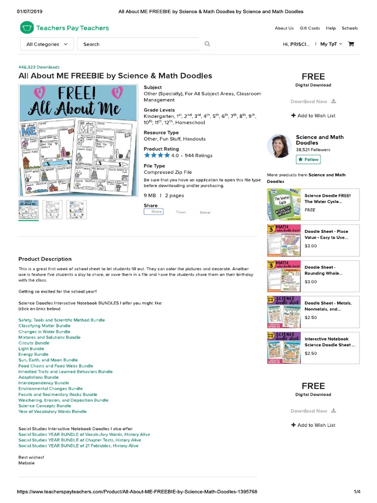 All About ME FREEBIE by Science Math Doodles | PDF