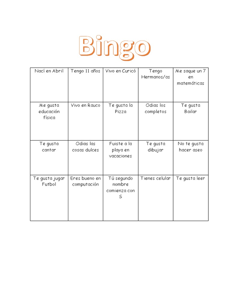 Bingo Conocerse | PDF