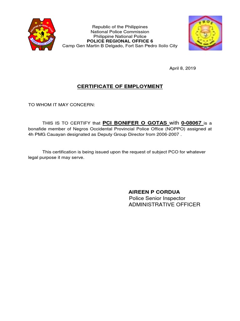 Certification of Employment (Coe) | PDF