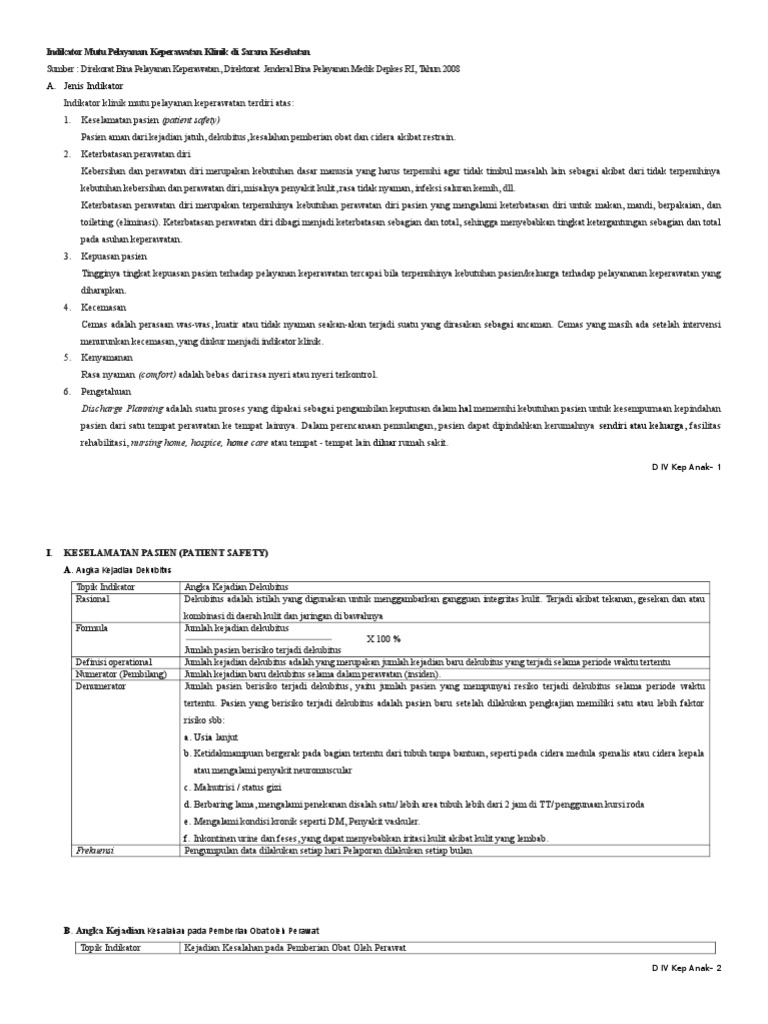 Indikator Mutu Pelayanan Keperawatan | PDF
