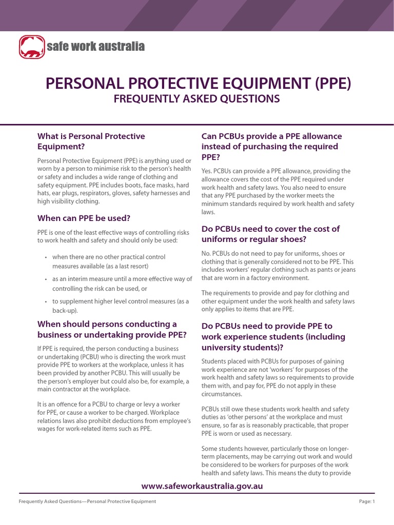 Personal Protective Equipment (Ppe) : Frequently Asked Questions | PDF ...