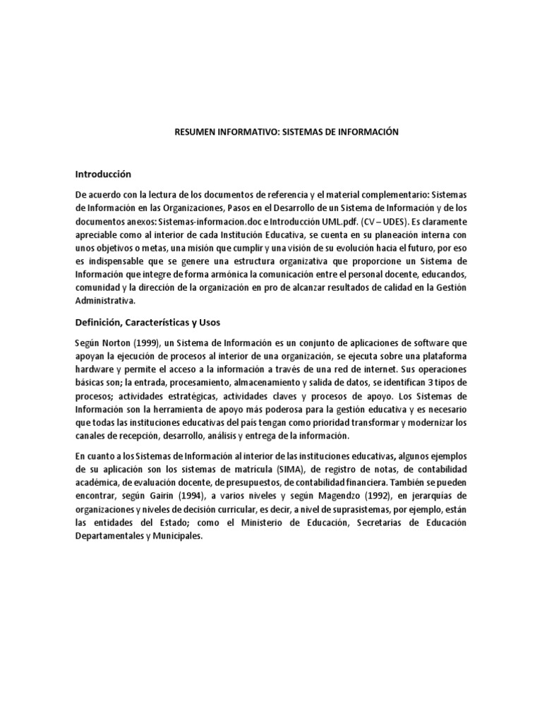 Resumen Informativo | PDF | Sistema de informacion | Software
