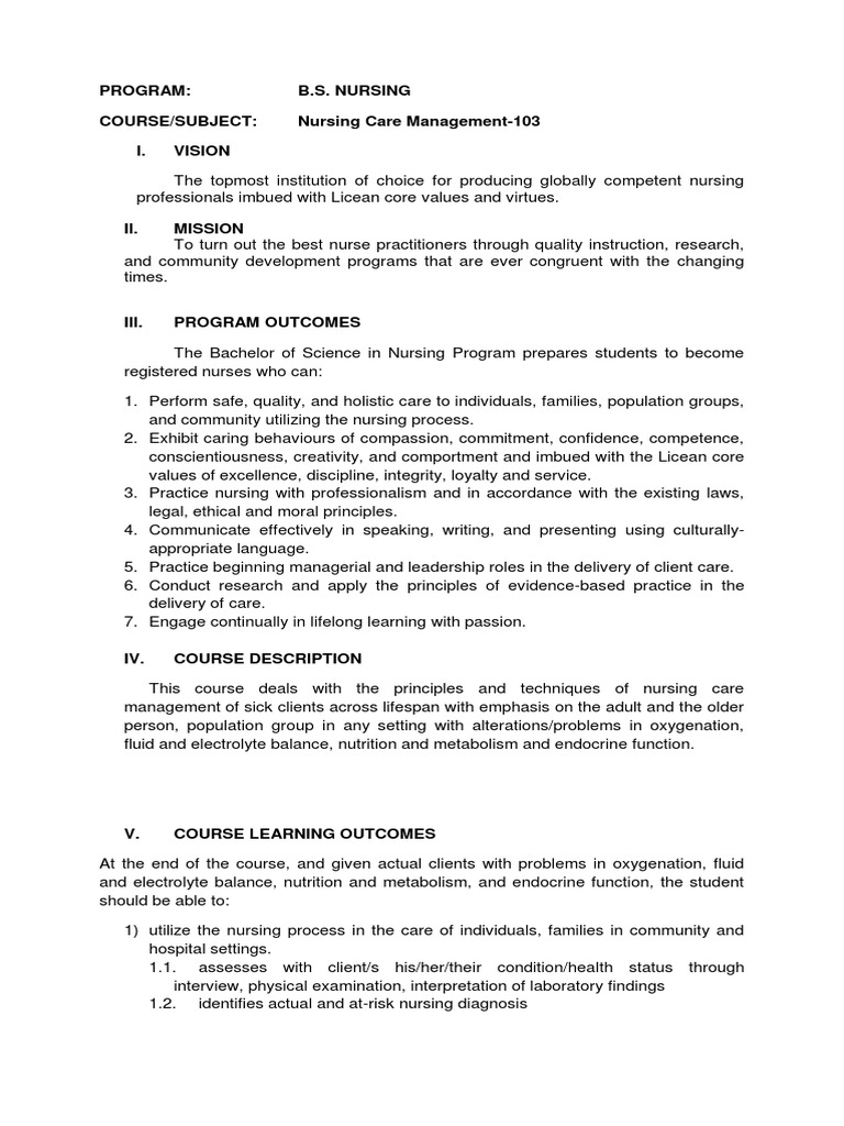 BS Nursing Program Outcomes | PDF | Heart | Hypothyroidism
