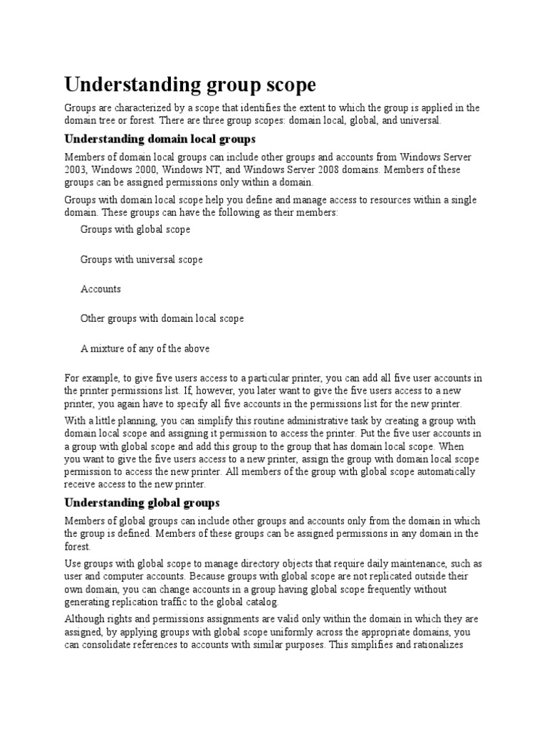 Understanding Group Scope: Understanding Domain Local Groups | PDF ...