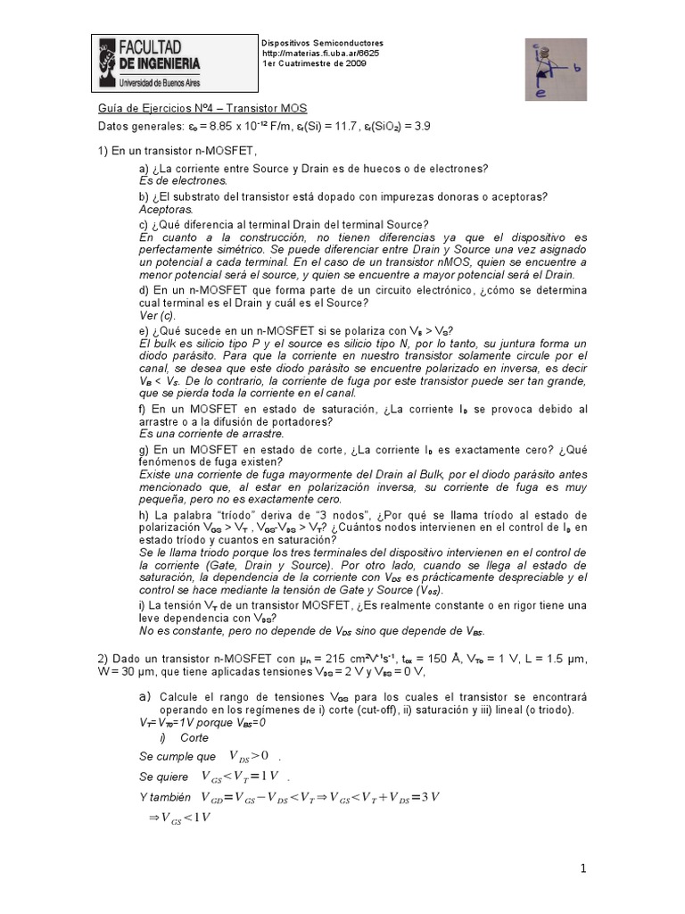 Ejercicios4 TransistorMOS Resuelto | Descargar gratis PDF | Mosfet | Transistor