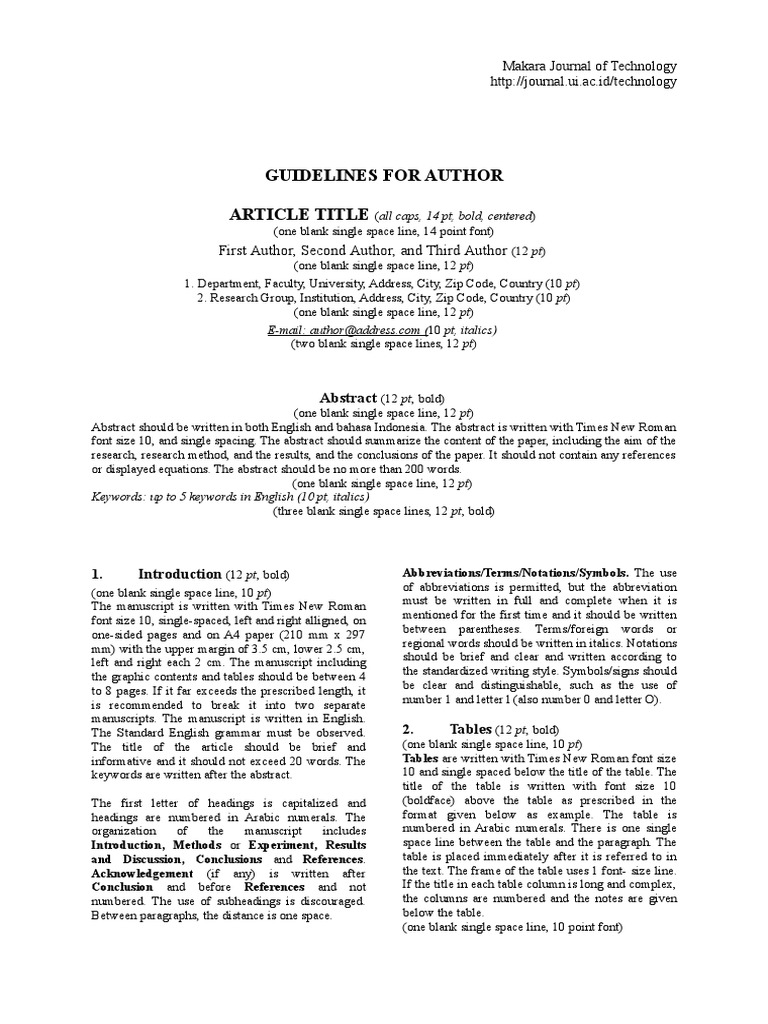 Guidelines For Author Article Title: First Author, Second Author, and ...