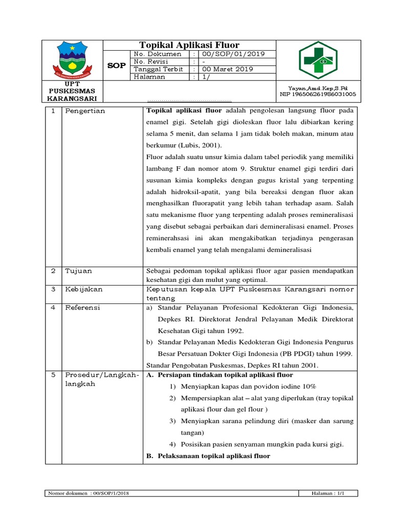 SOP Topikal Aplikasi Fluor | PDF