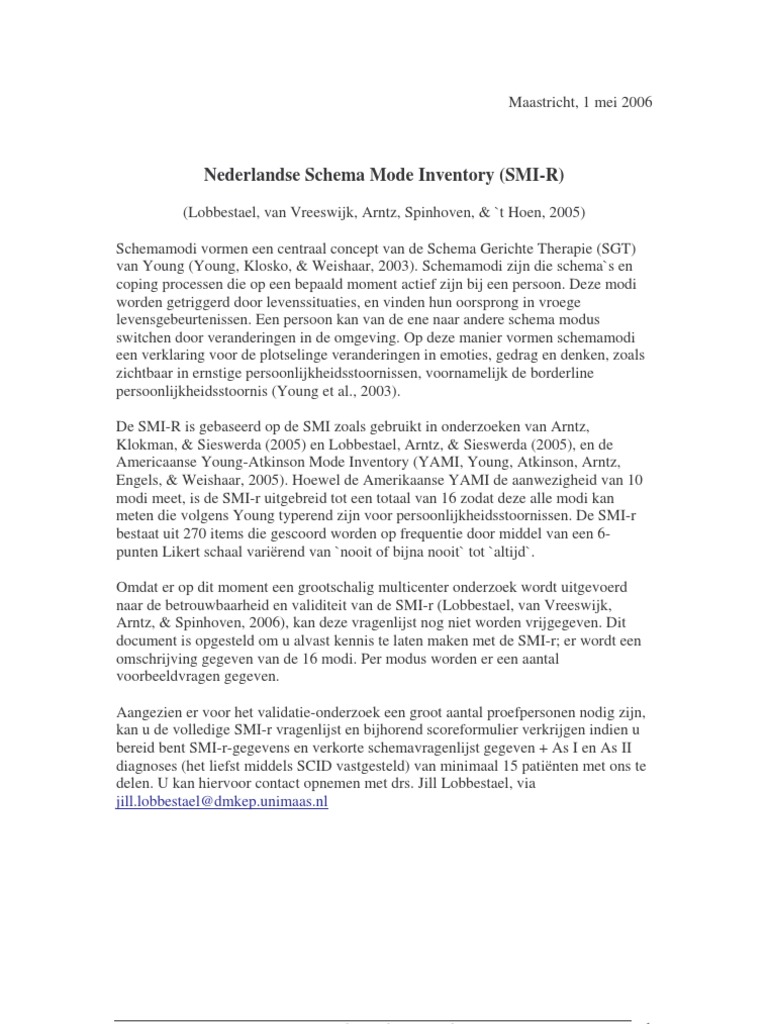 Nederlandse Schema Mode Inventory (SMI-R) : Jill - Lobbestael@dmkep ...