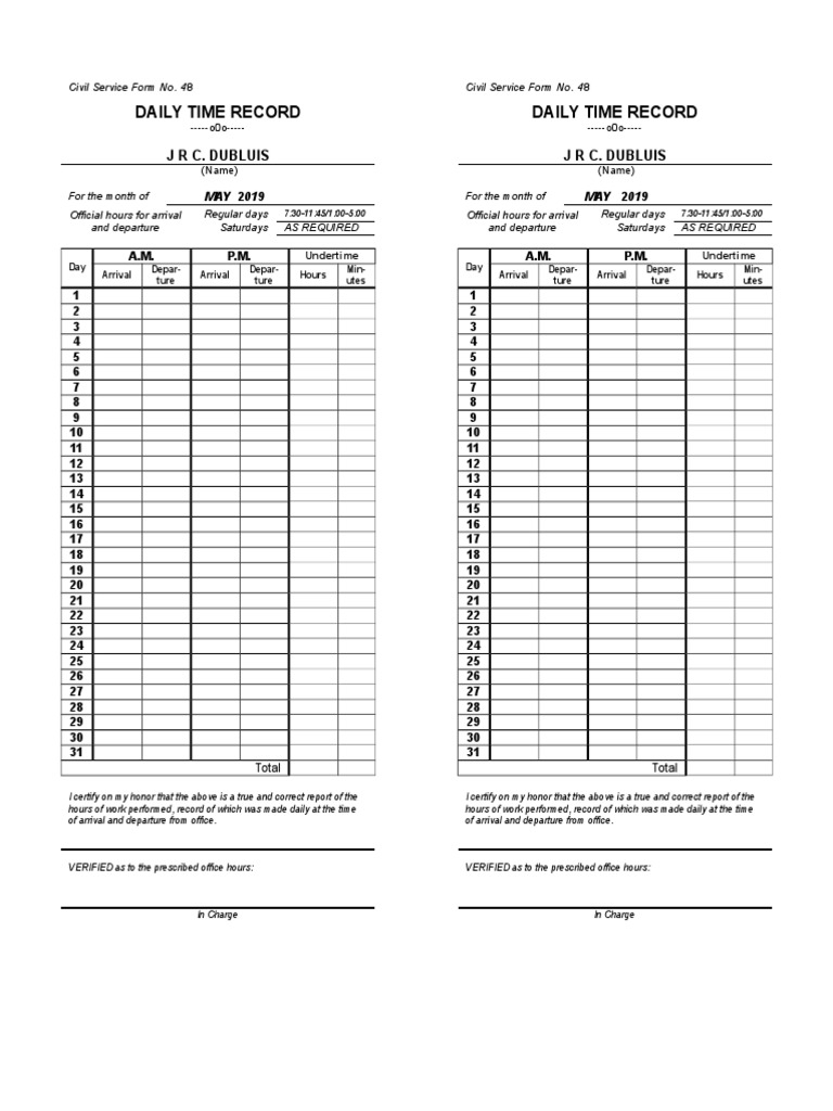 CSCForm48_DailyTimeRecord(DTR) | Mathematics