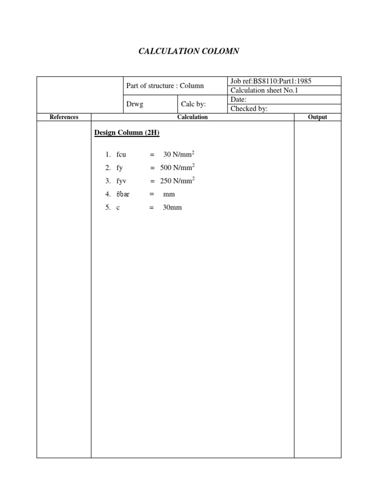 Calculation Colomn: Design Column (2H) | PDF | Materials Science ...