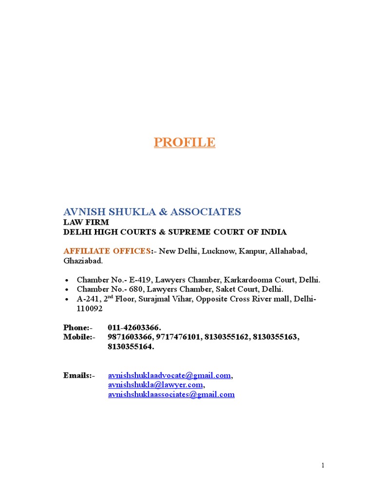 Profile - AVNISH SHUKLA-ADVOCATE | PDF | Advocate | Lawsuit