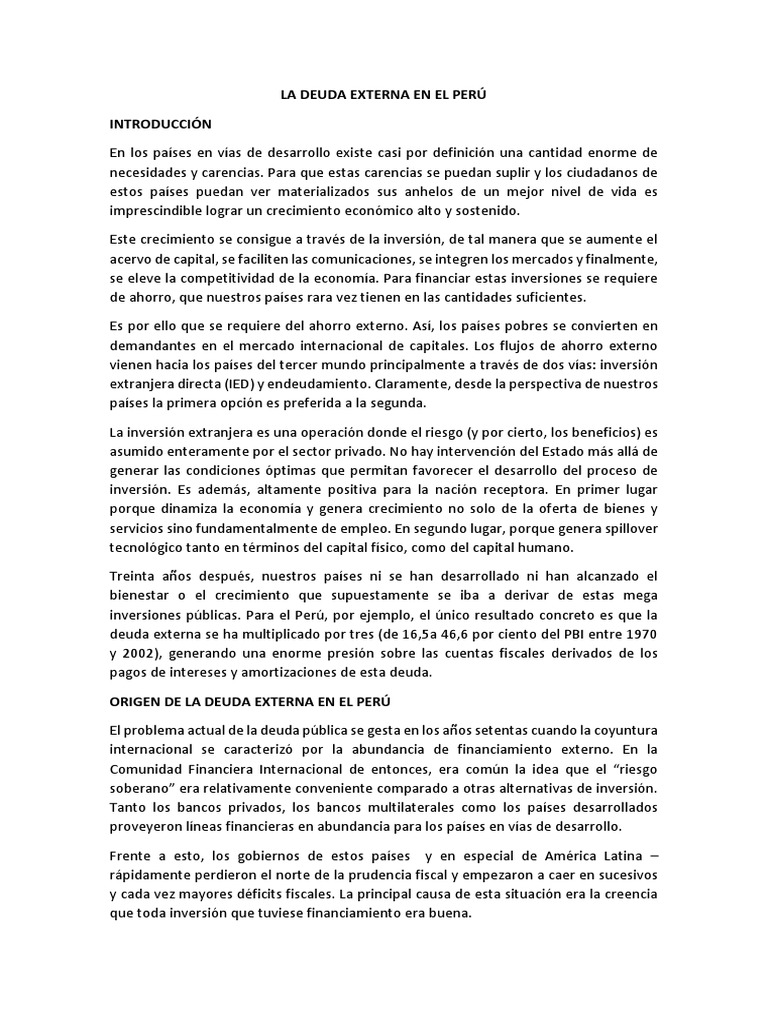 La Deuda Externa en El Perú | PDF | Deuda gubernamental | Deuda