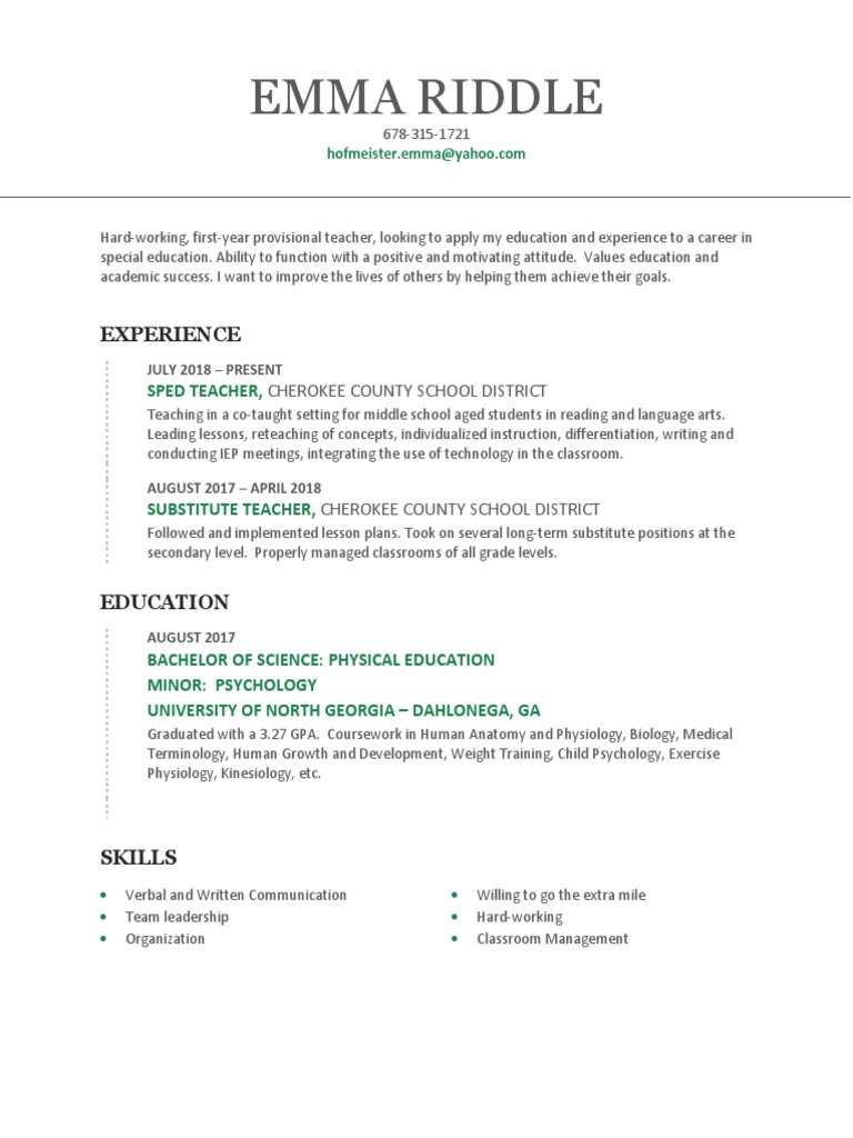 Emma Riddle Resume | PDF