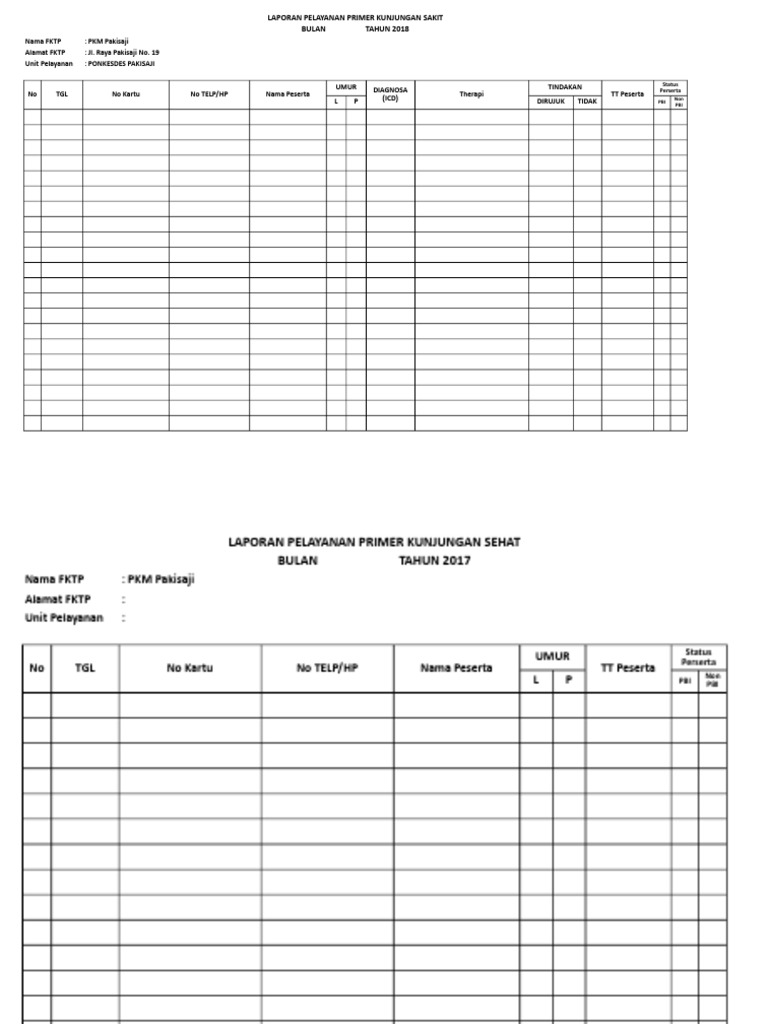 Blangko Kunjungan Sehat BPJS | PDF
