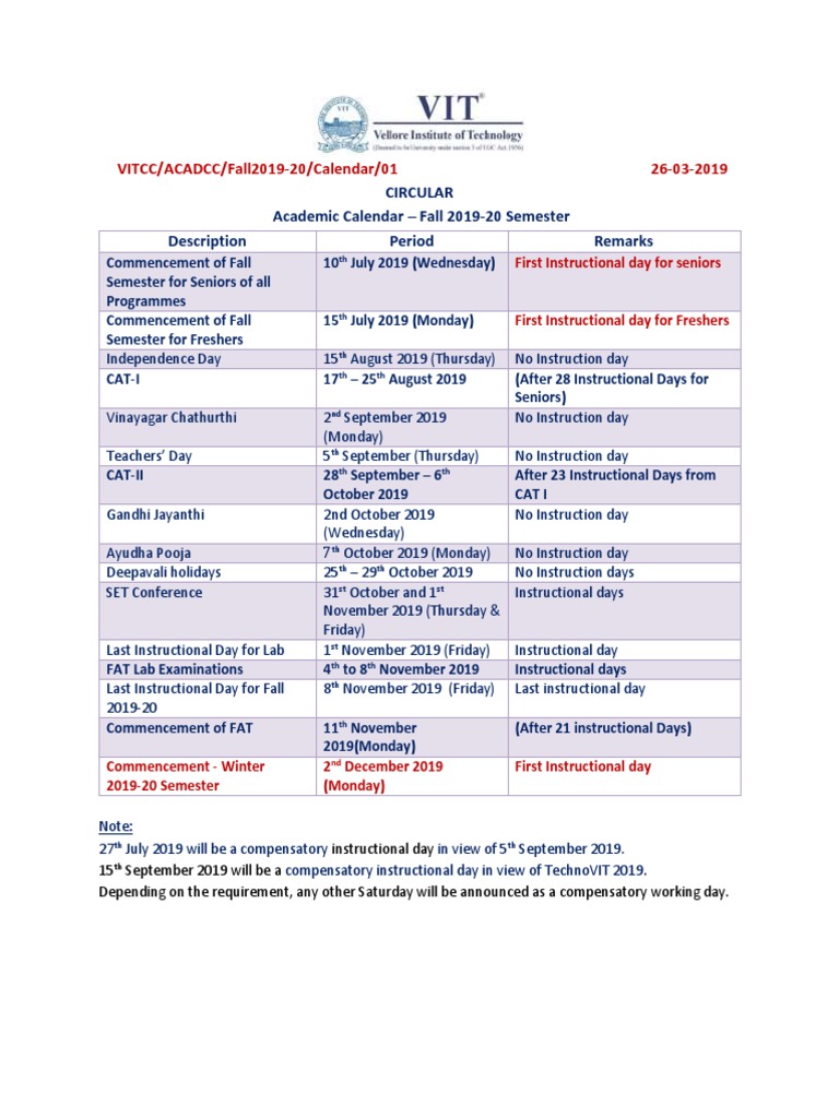 Academic Calendar Fall 2019-20 | PDF | Academic Term