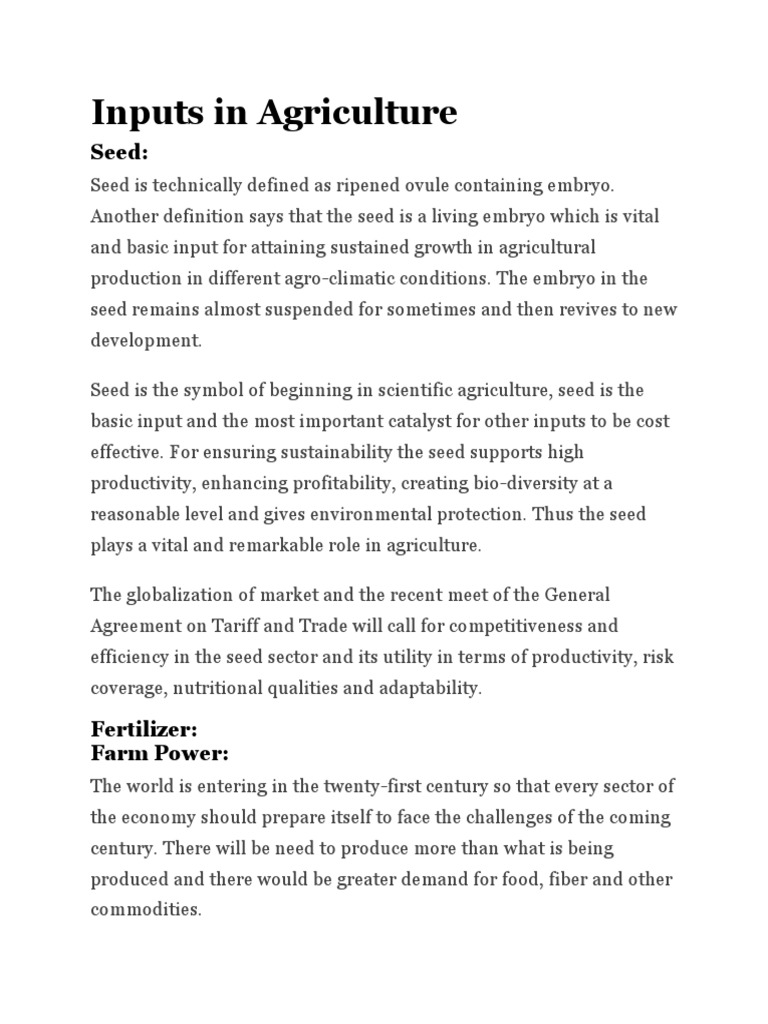 Inputs in Agriculture | PDF | Seed | Agriculture