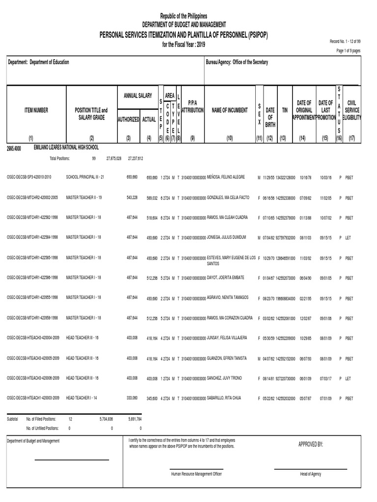 Personal Services Itemization and Plantilla of Personnel (Psipop) | PDF ...