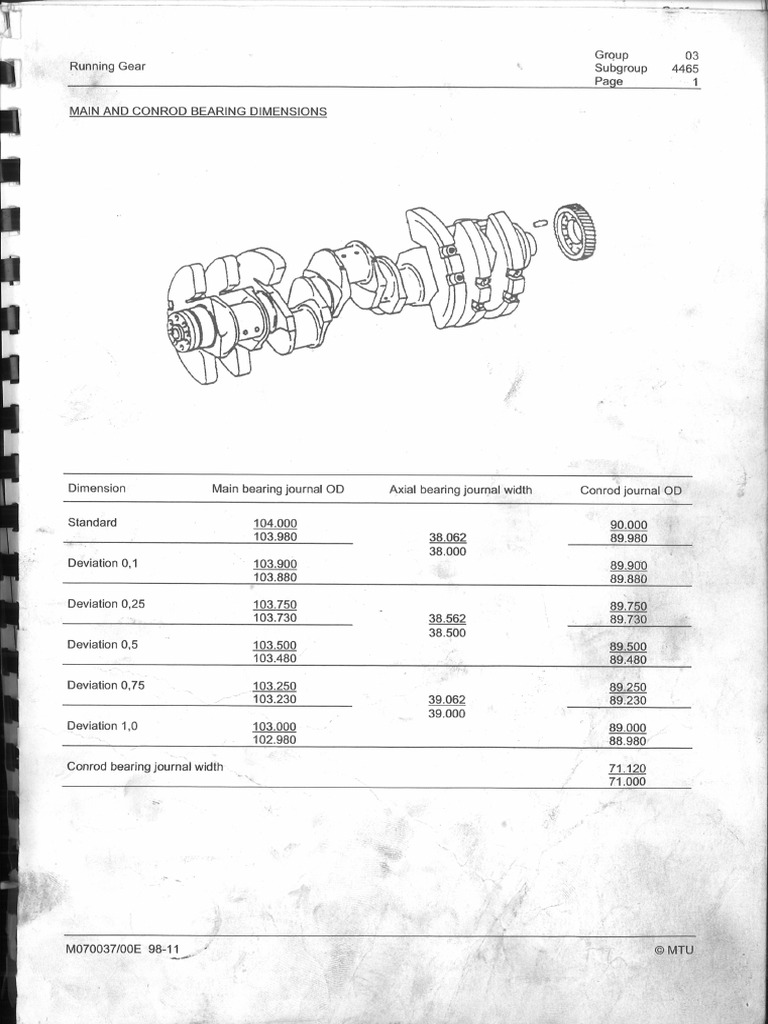 Tolerance Wear Limit - Crankshaft MTU 8V 183 TE 54