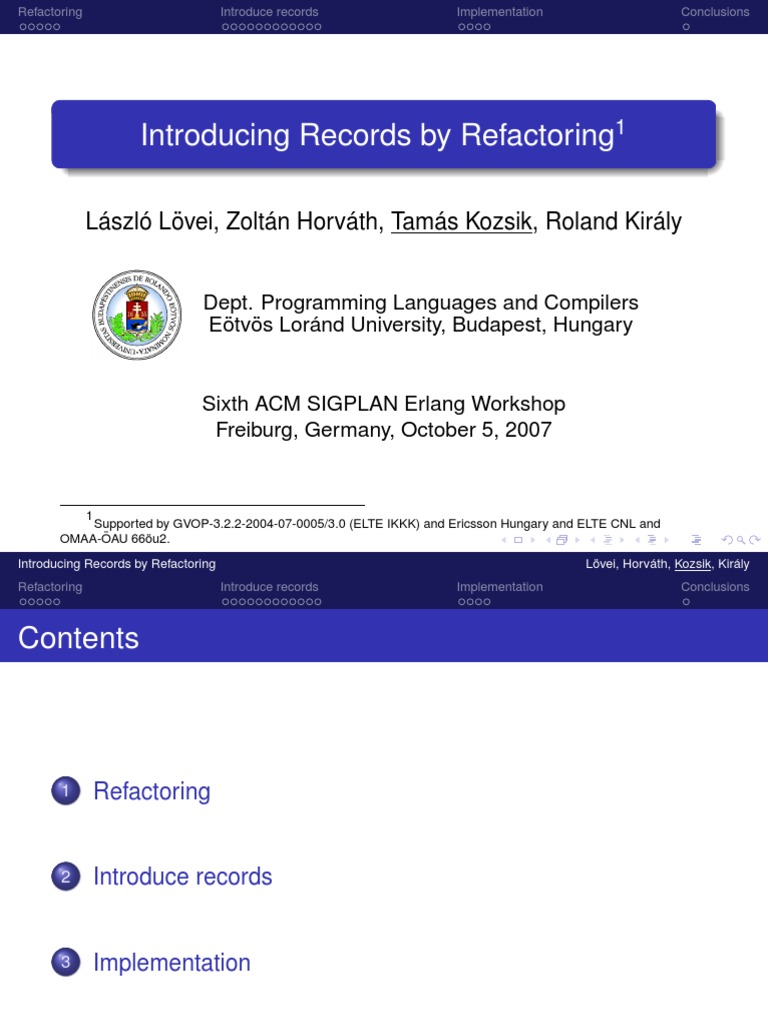 Introducing Records by Refactoring: László Lövei, Zoltán Horváth, Tamás Kozsik, Roland Király ...
