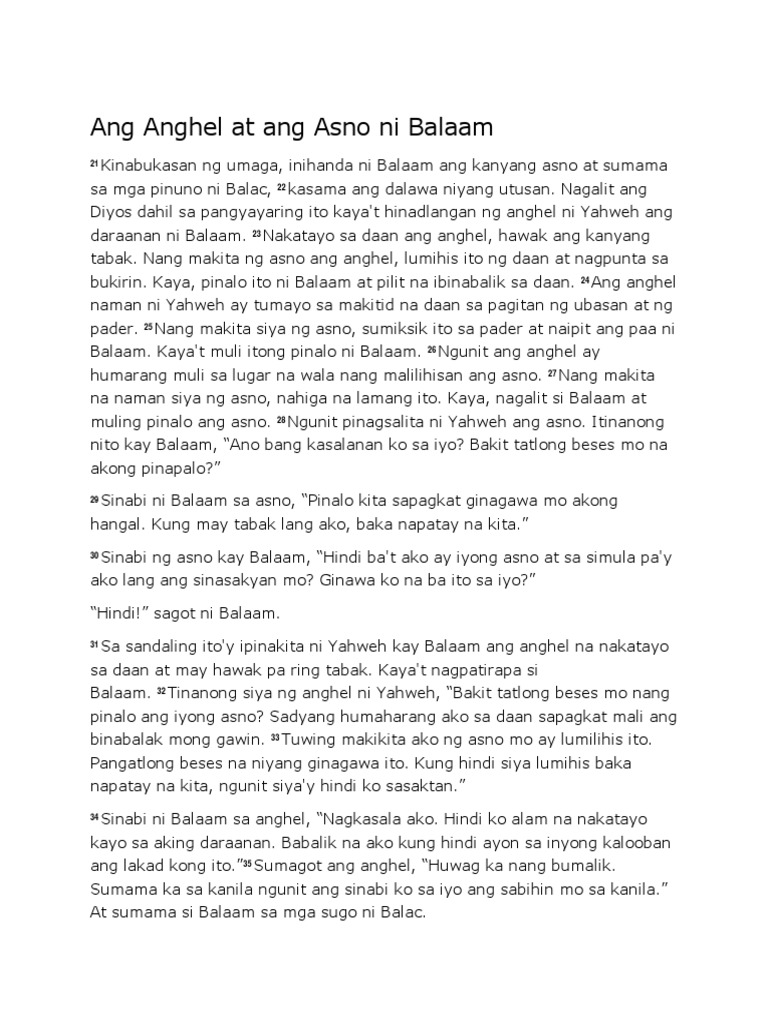 Ang Anghel at Ang Asno Ni Balaam | PDF