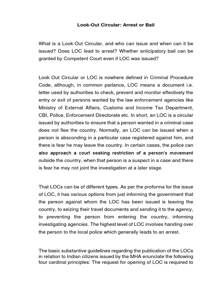 Understanding Look-Out Circulars in India | PDF | Bail | Arrest
