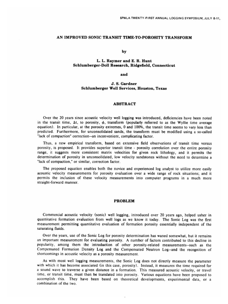 Improved Wyllie Time Average Equation | PDF | Porosity | Applied And ...