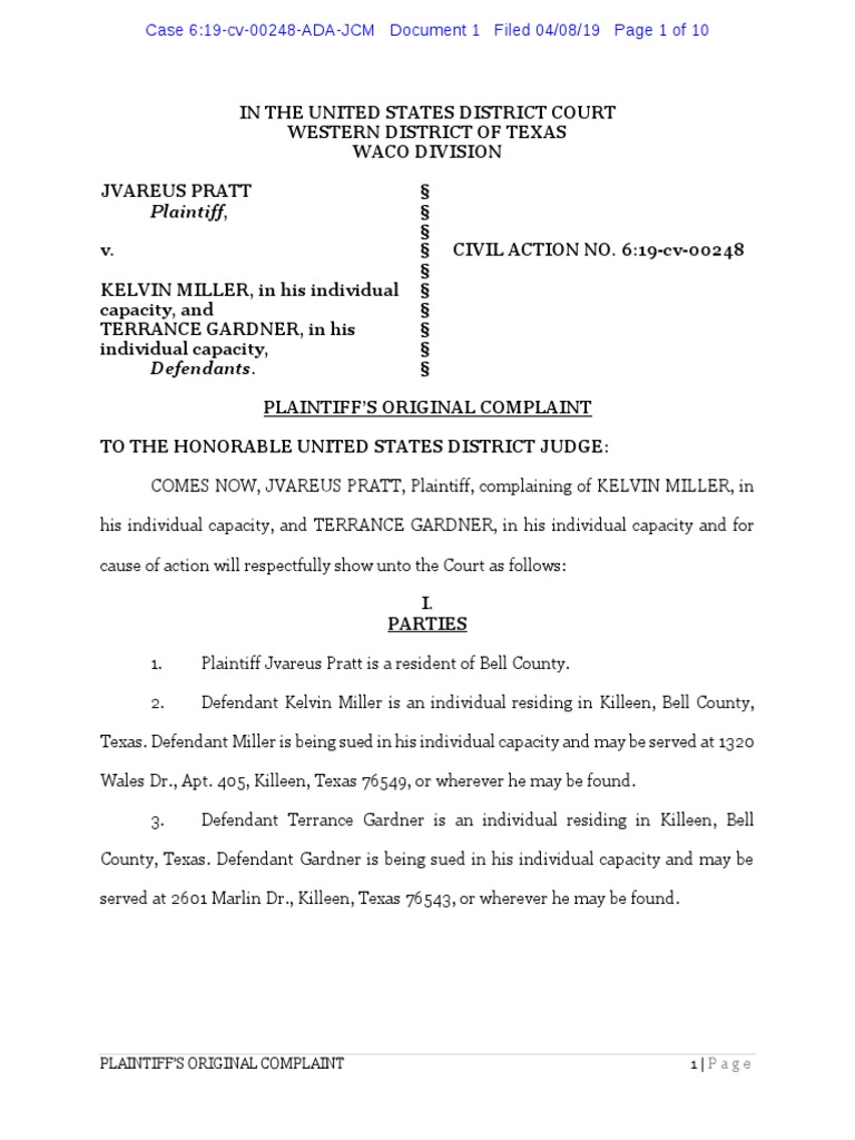 Jvareus Pratt's Lawsuit Against Bell County Jailers | PDF | Damages ...