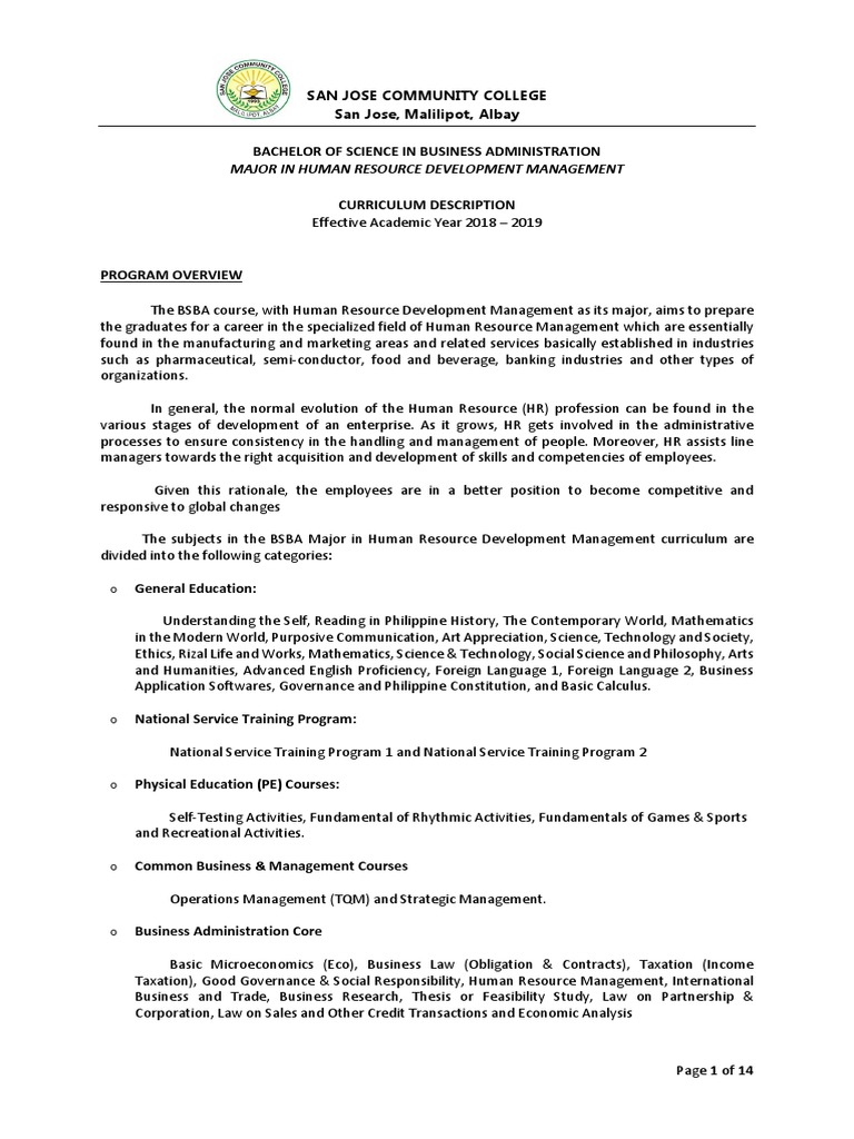 Curriculum Component - Bsba HRDM | PDF | Physical Education | Business ...