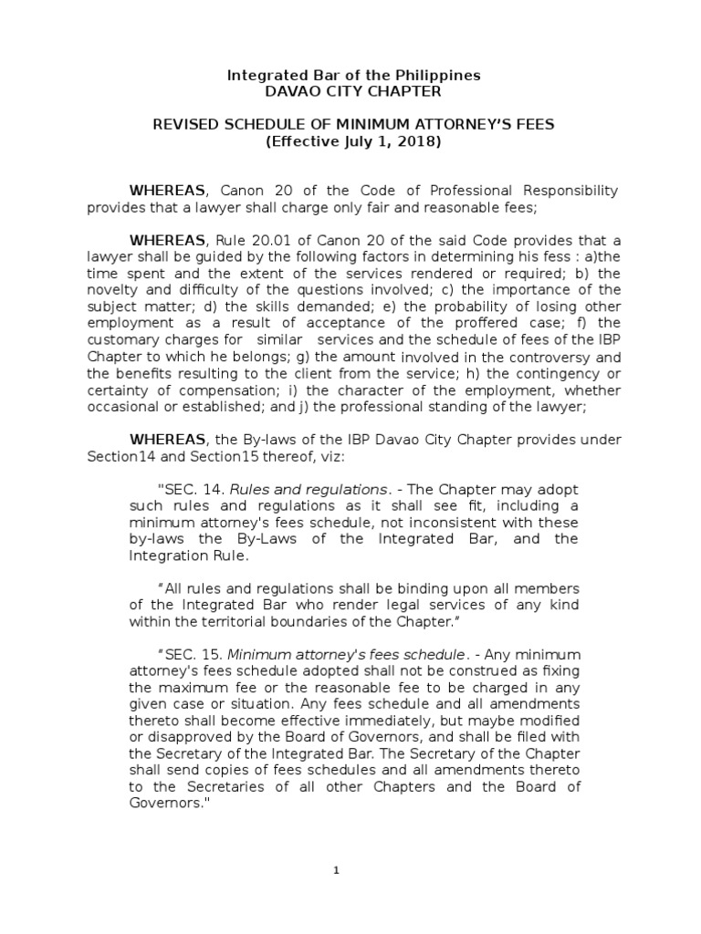 Ibp Revised Schedule of Minimum Attys Fees From The Board | PDF ...