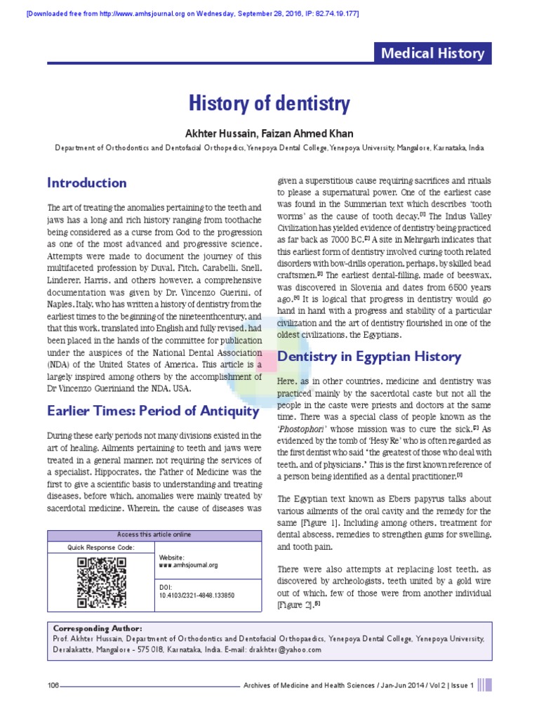 History of Dentistry | PDF | Dentistry | Orthodontics