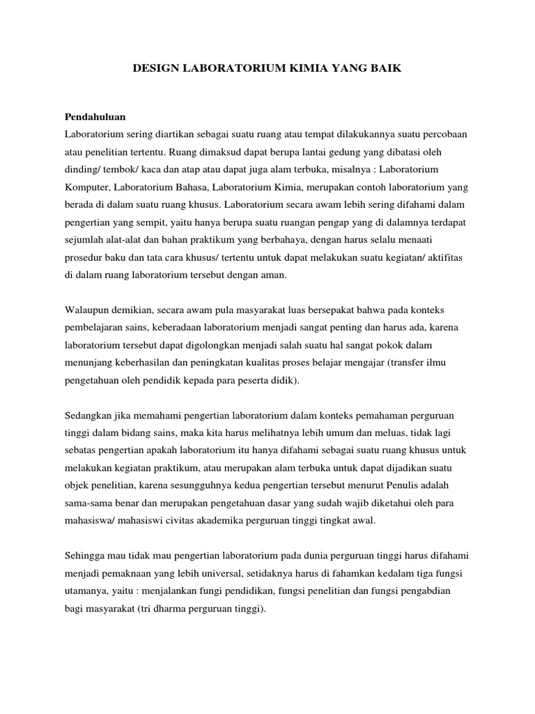Design Laboratorium Kimia Yang Baik | PDF