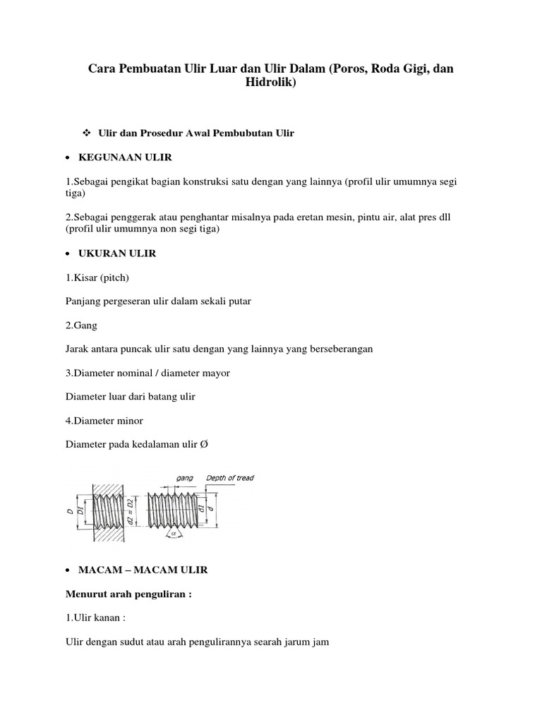 Materi Cara Pembuatan Ulir Luar Dan Ulir Dalam | PDF
