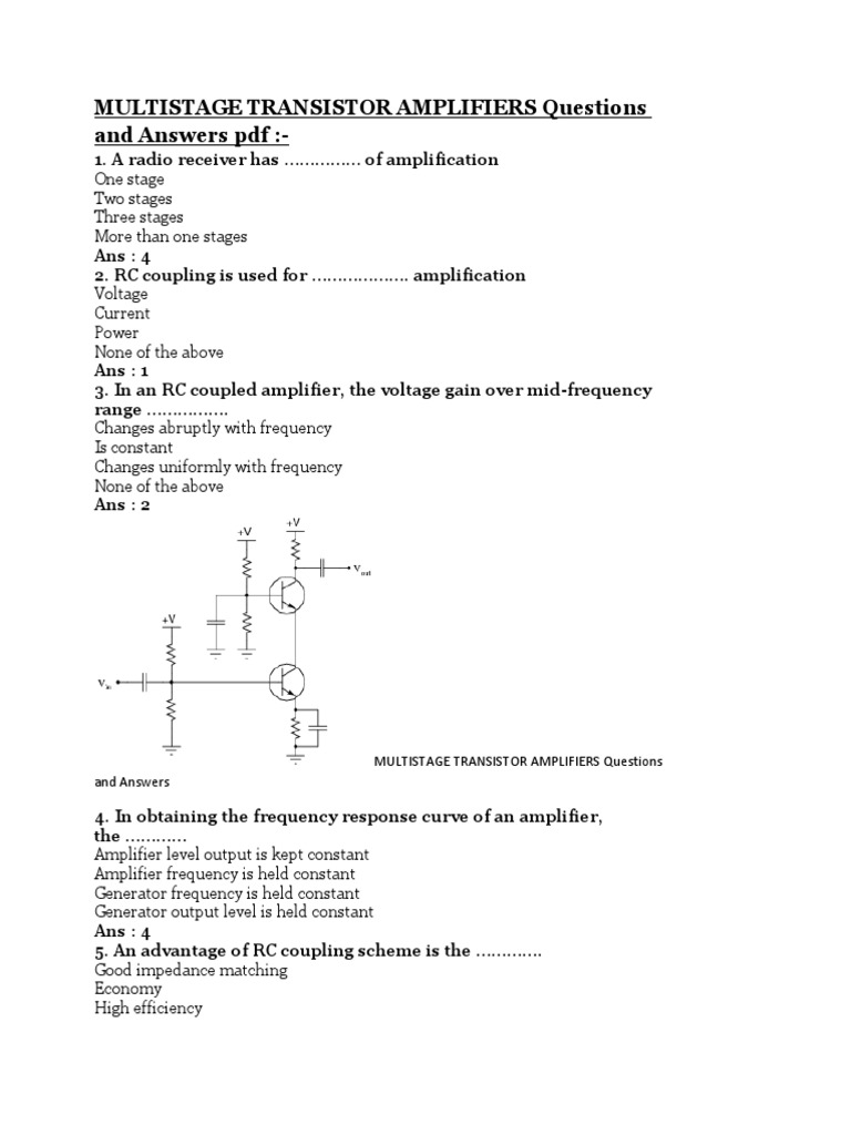 Multistage Transistor Amplifiers Questions and Answers PDF | PDF ...