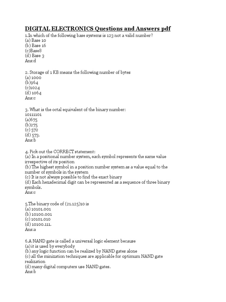 DIGITAL ELECTRONICS Questions and Answers PDF | PDF | Logic Gate | Digital Electronics