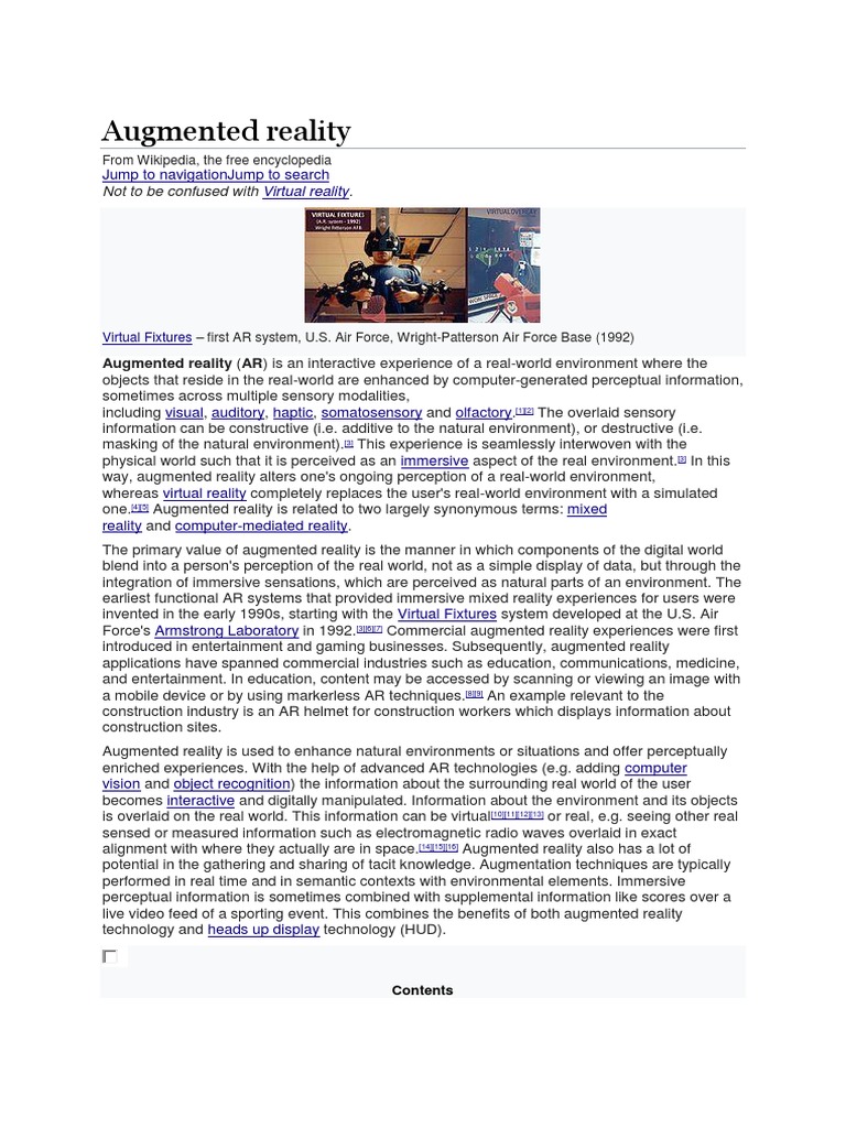 Augmented Reality | PDF | Augmented Reality | Virtual Reality