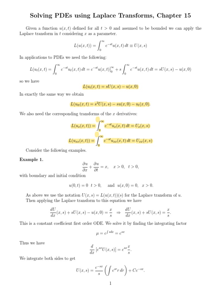 Solving PDEs using Laplace Transforms | PDF | Partial Differential Equation | Calculus