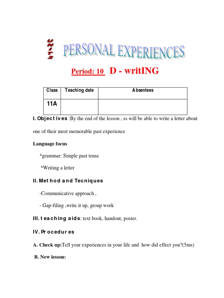 Unit 2-Personal Experience Writing | PDF