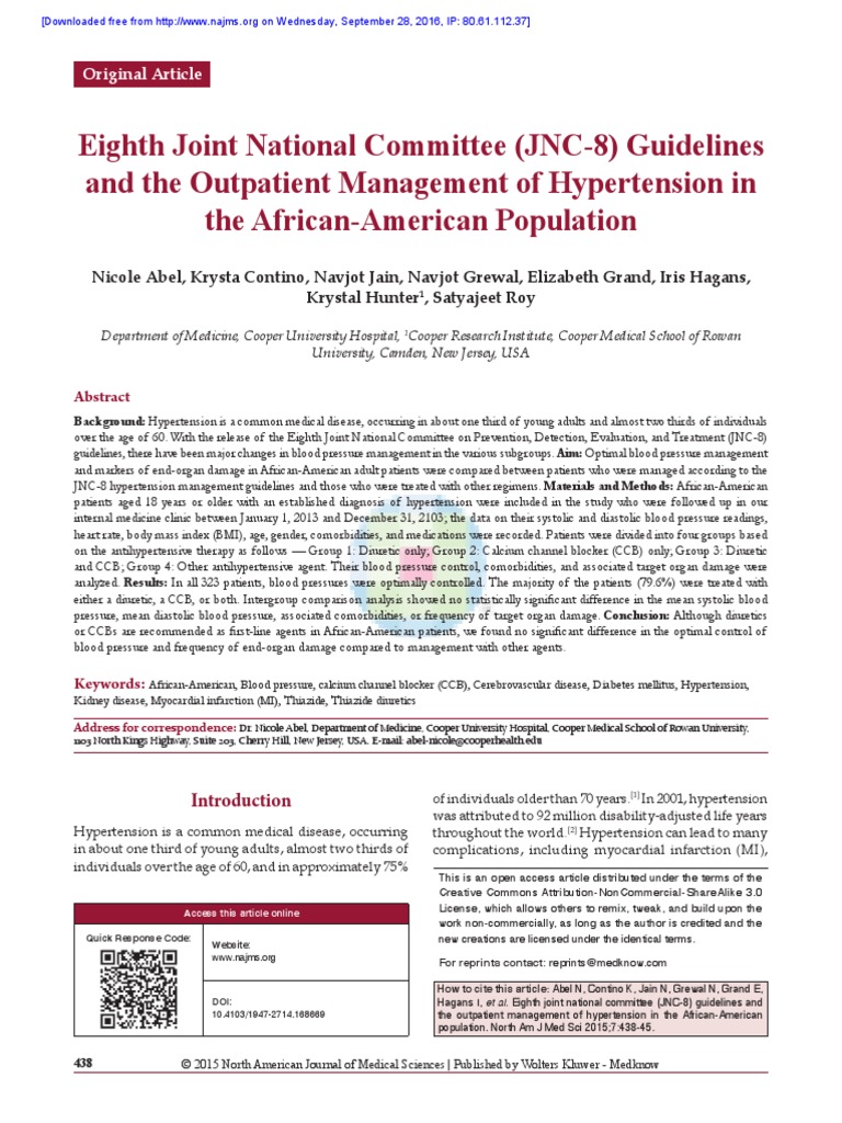 Eighth Joint National Committee JNC-8 Guidelines A | PDF | Renal ...