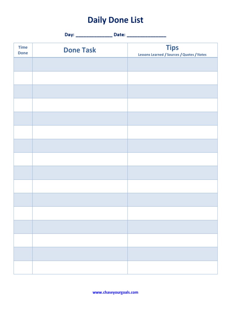 Daily Done List Template | PDF